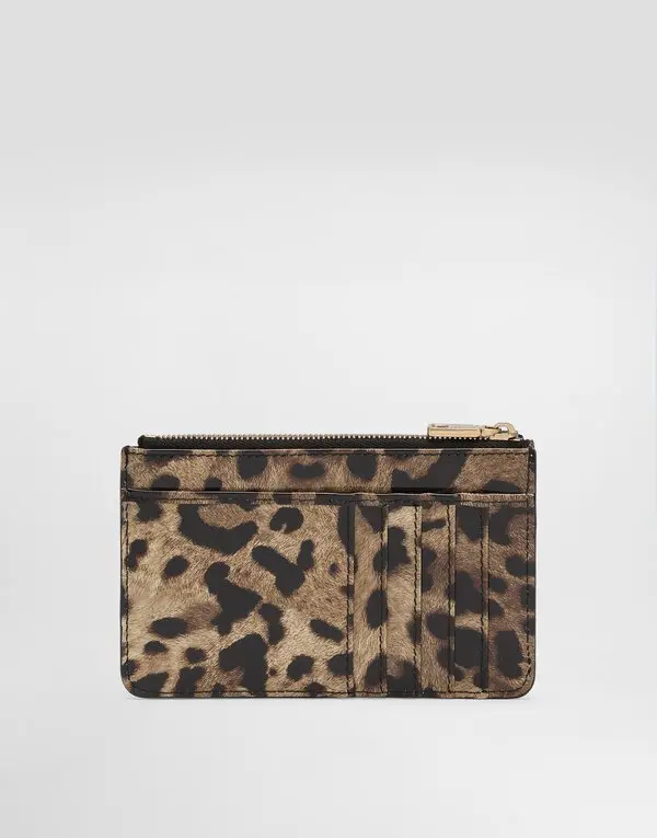 Dolce & Gabbana Medium Leopard-print Polished Calfskin Card Holder With Zipper Wallets And Small Leather Goods Leather - Animal Print