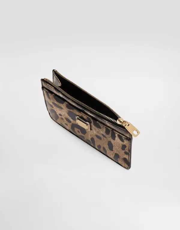 Dolce & Gabbana Medium Leopard-print Polished Calfskin Card Holder With Zipper Wallets And Small Leather Goods Leather - Animal Print