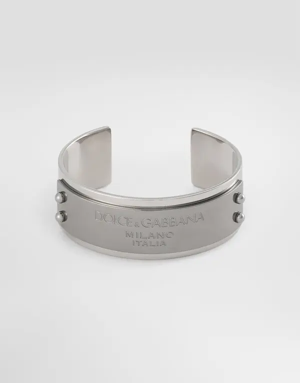 Dolce & Gabbana Engraved Logo Cuff Bracelet - Silver