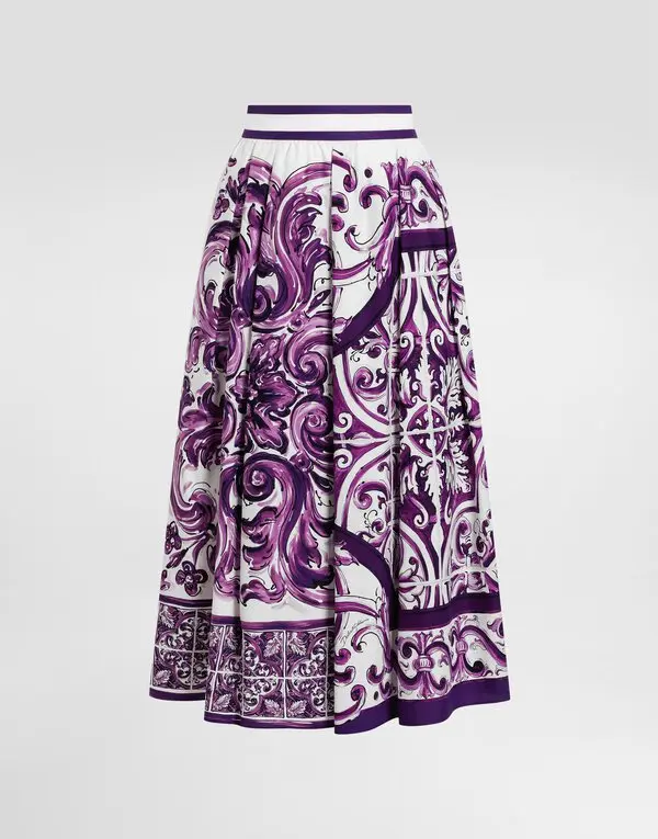 Dolce & Gabbana Majolica-print Pleated Poplin Skirt