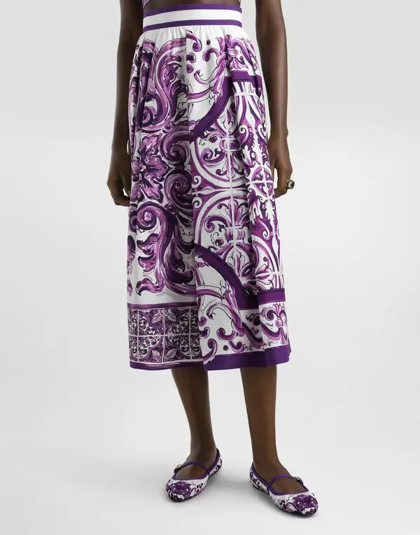 Dolce & Gabbana Majolica-print Pleated Poplin Skirt
