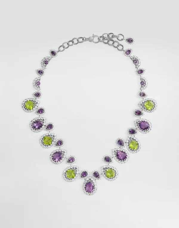 Dolce & Gabbana Eleganza Necklace 18-carat Gold, Amethysts, Peridots, And Sapphires Necklaces - White