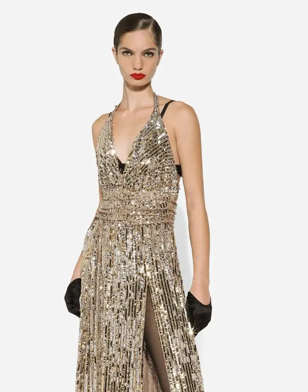 Dolce & Gabbana Long Sequined Dress With Slit Dresses