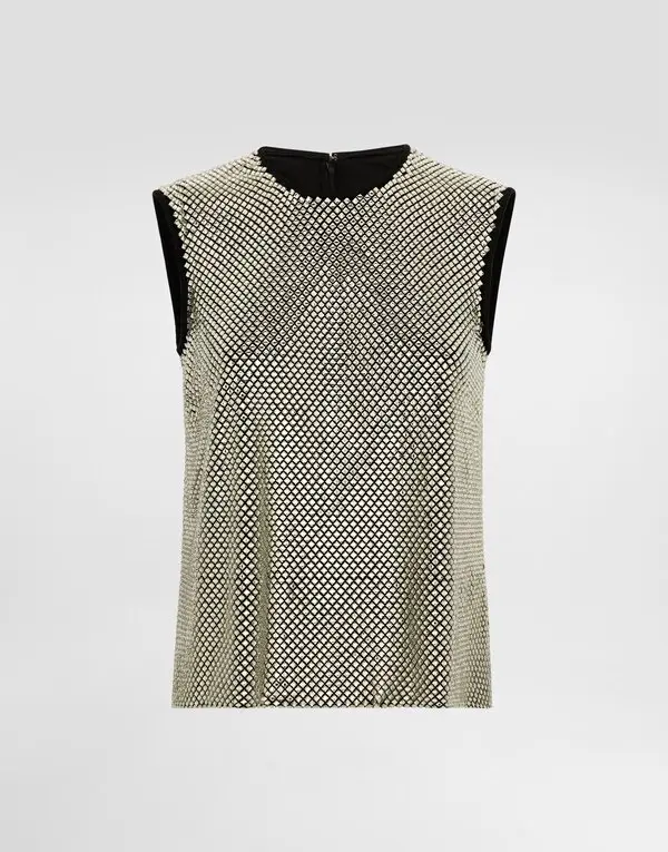 Dolce & Gabbana Sleeveless Blouse In Crystal Mesh Shirts And Tops - Gold