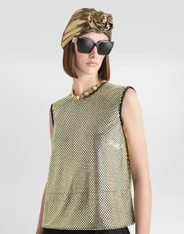 Dolce & Gabbana Sleeveless Crystal Mesh Blouse