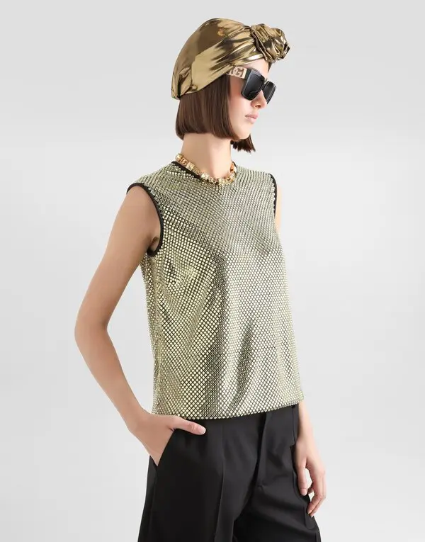 Dolce & Gabbana Sleeveless Crystal Mesh Blouse