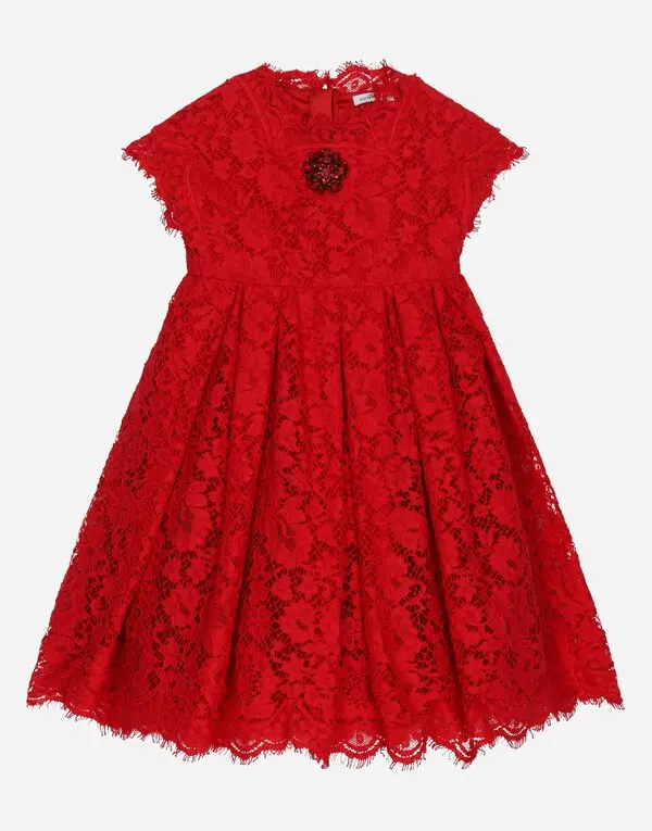Dolce & Gabbana Cordonette Lace Dress With Embroide Jewel - Red