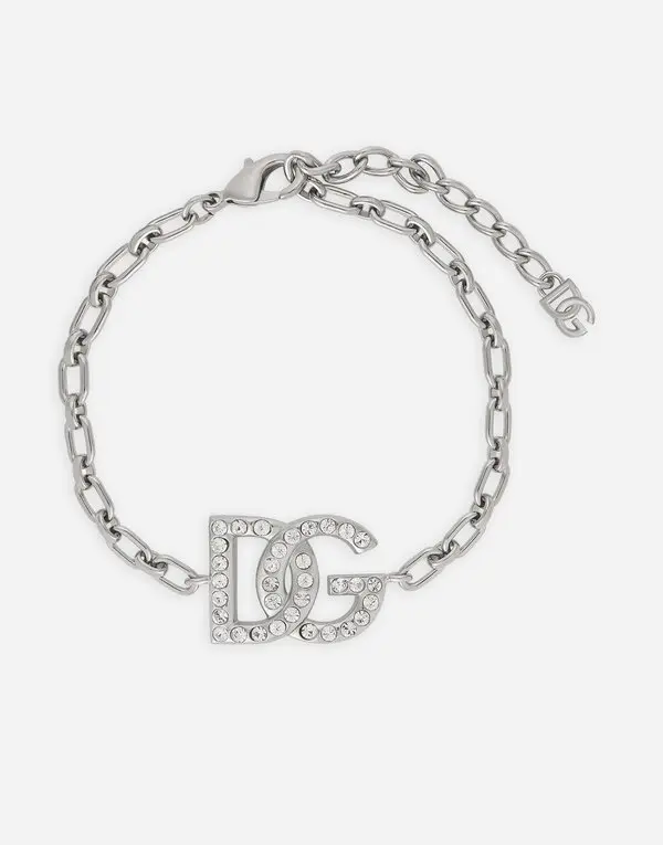 Dolce & Gabbana Dg Logo Crystal Embellished Link Bracelet - Silver