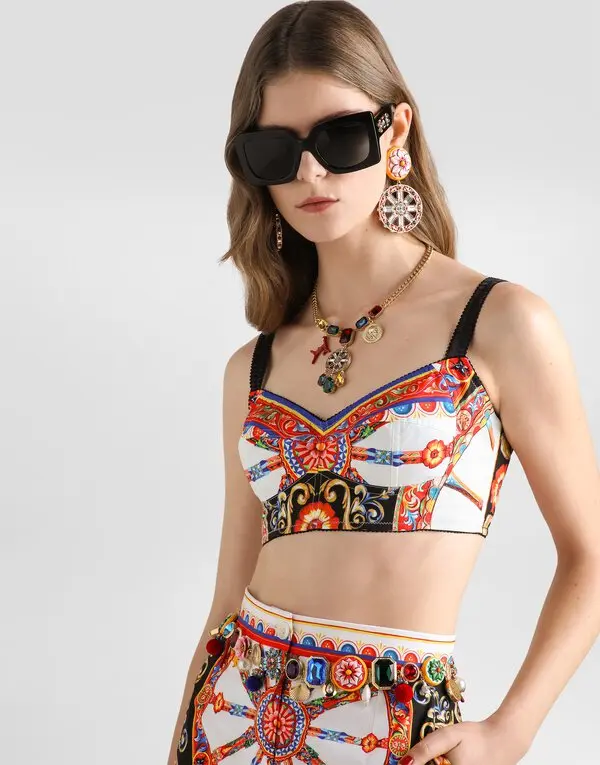 Dolce & Gabbana Carretto-print Poplin Top Shirts And Tops Multi-colored