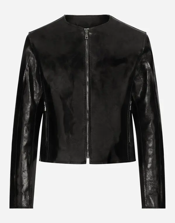 Dolce & Gabbana Collarless Leather Jacket Coats And Jackets