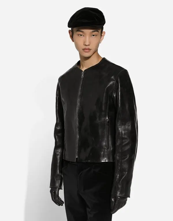 Dolce & Gabbana Collarless Leather Jacket Coats And Jackets