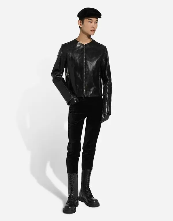 Dolce & Gabbana Collarless Leather Jacket Coats And Jackets