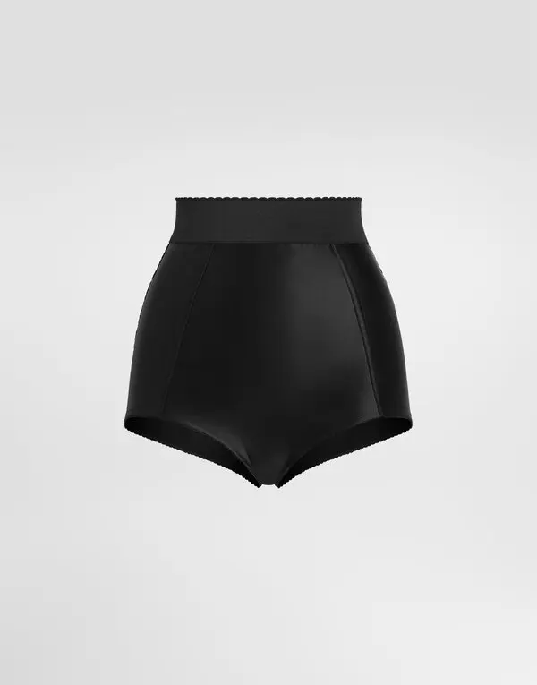 Dolce & Gabbana Silk Satin And Stretch Marquisette High-waisted Panties - Black