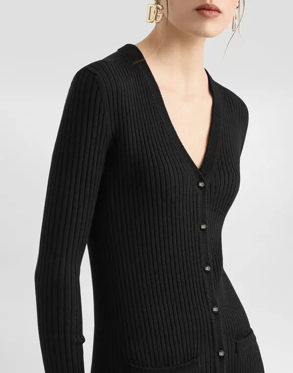 Dolce & Gabbana Long Ribbed Wool Cardigan Sweaters And Cardigans