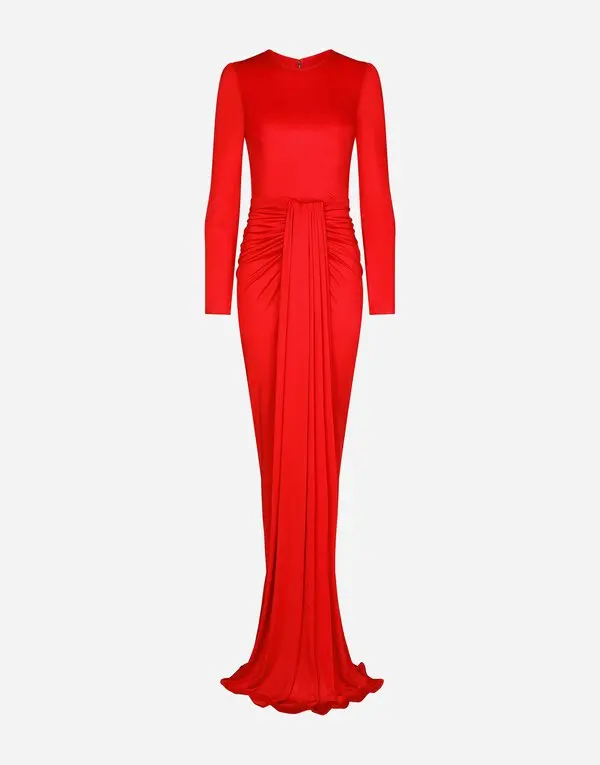 Dolce & Gabbana Long Organzine Dress With Draping Dresses - Red