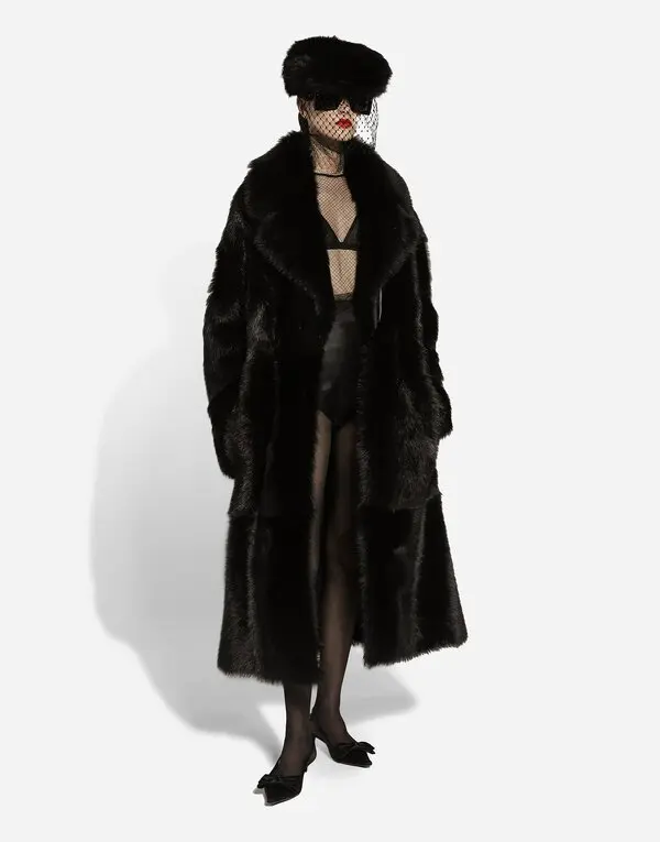 Dolce & Gabbana Shearling Flat Cap With Veil Hats And Gloves