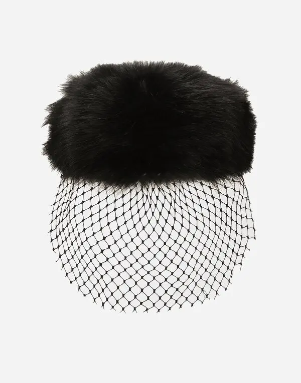 Dolce & Gabbana Shearling Flat Cap With Veil Hats And Gloves