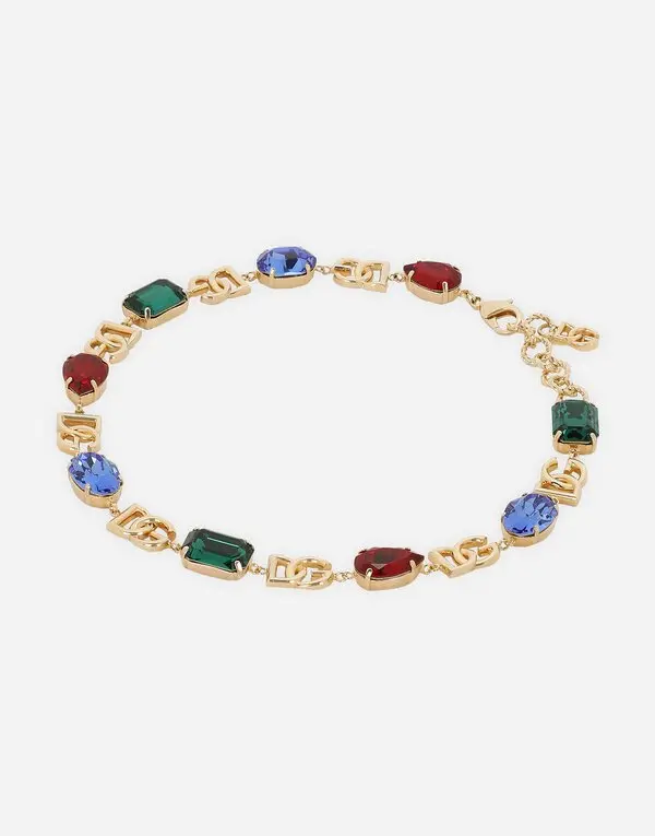 Dolce & Gabbana Link Necklace With Dg Logo And Multi-coloured Crystals