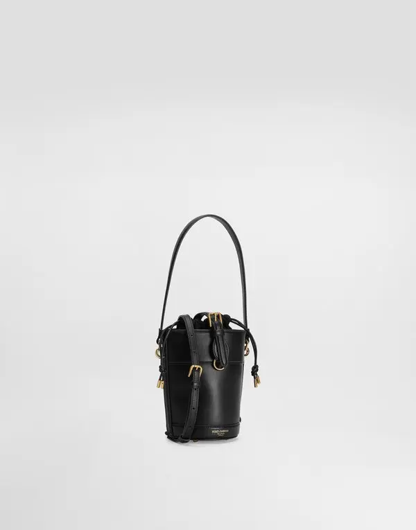 Dolce & Gabbana Capri Bucket Bag In Canvas And Leather - Black