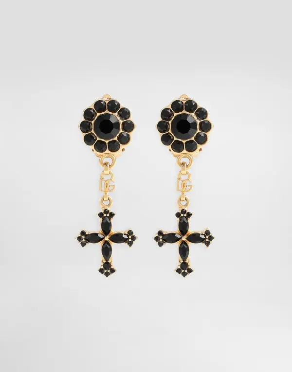 Dolce & Gabbana Cross And Rhinestone Clip Earrings Bijoux Multi-colored Metal - Multicolor