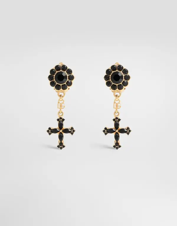 Dolce & Gabbana Cross And Rhinestone Clip Earrings - Multicolor