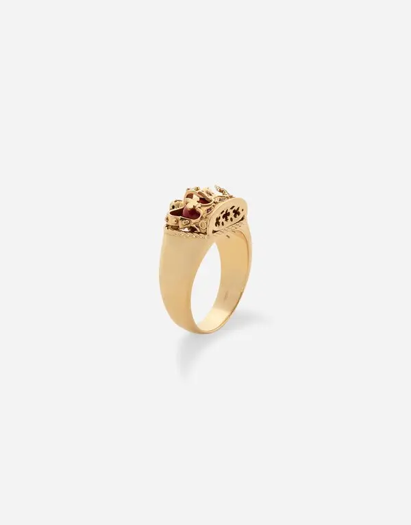 Dolce & Gabbana Royal Crown Ring In 18k With Red Jasper, Rubies, And Sapphire