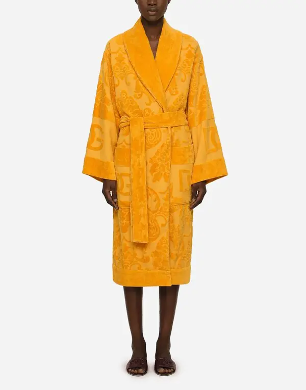 Dolce & Gabbana Bath Robe In Terry Cotton Jacquard Monochrome Bathrobes