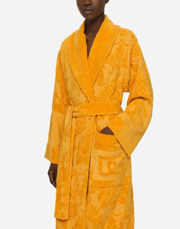Dolce & Gabbana Bath Robe In Terry Cotton Jacquard Monochrome Bathrobes