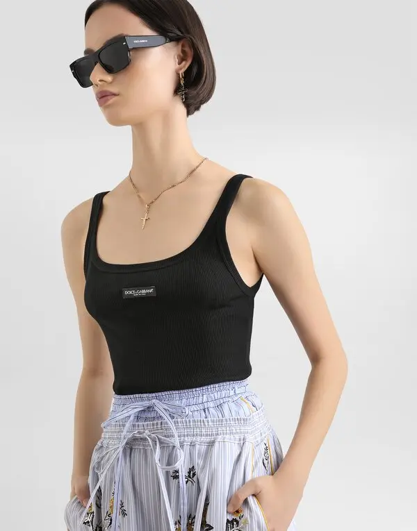 Dolce & Gabbana Ribbed Tank Top Collection Cotton