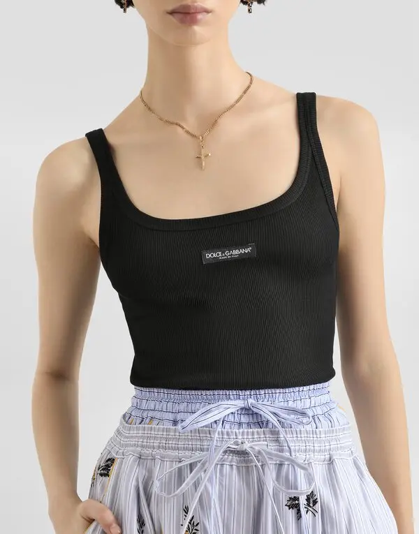 Dolce & Gabbana Ribbed Tank Top Collection Cotton