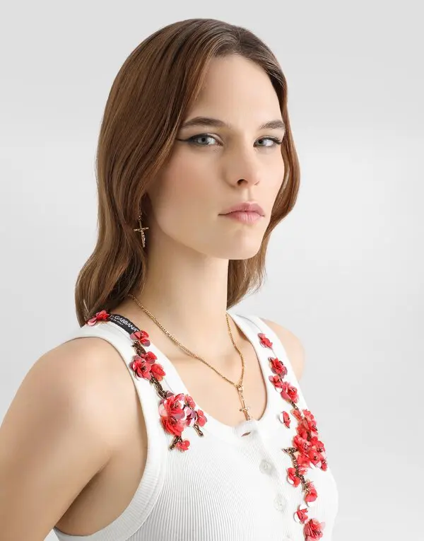 Dolce & Gabbana Ribbed Cotton Tank Top With Rose Appliqu - White