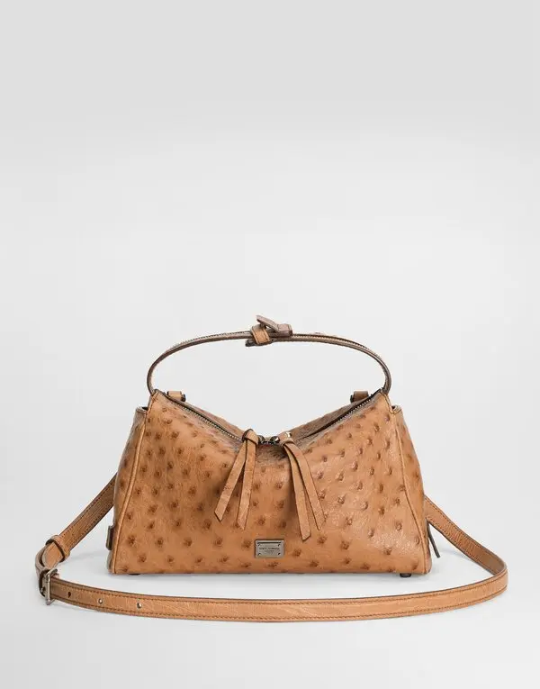 Dolce & Gabbana Vittoria Ostrich Leather Bag Crossbody Bags - Beige