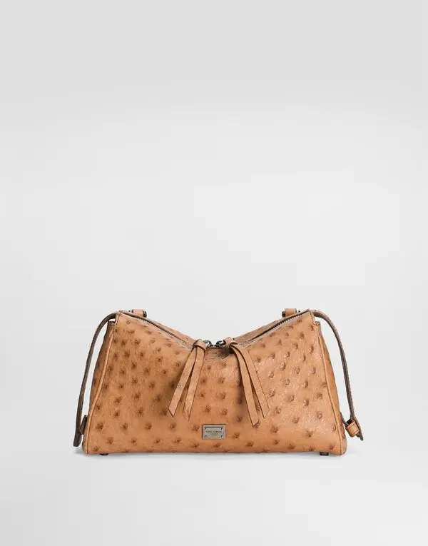 Dolce & Gabbana Vittoria Ostrich Leather Bag Crossbody Bags - Beige