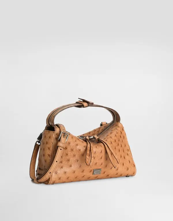 Dolce & Gabbana Vittoria Ostrich Leather Bag Crossbody Bags - Beige