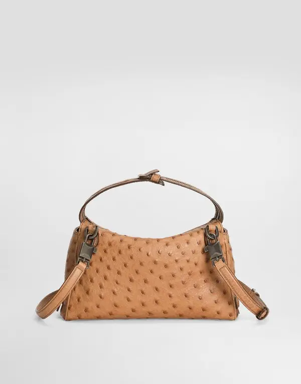 Dolce & Gabbana Vittoria Ostrich Leather Bag Crossbody Bags - Beige