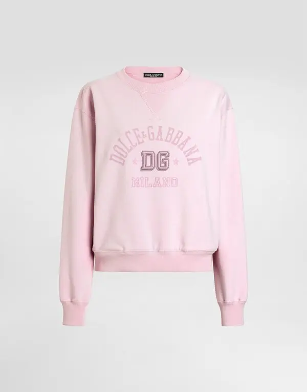 Dolce & Gabbana Jersey Sweatshirt With Raised Dg Embroidery T-shirts And Sweatshirts - Pink