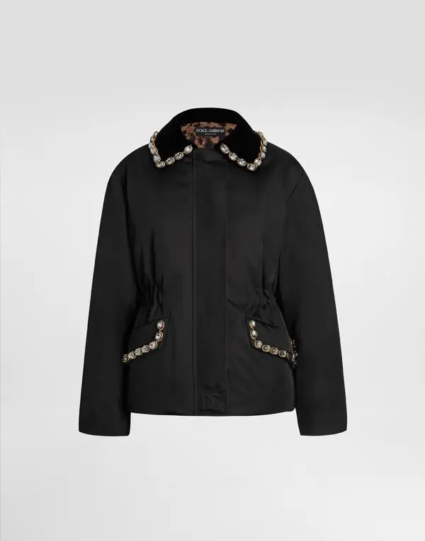 Dolce & Gabbana Nylon Jacket With Embossed Logo Coats And Jackets - Black
