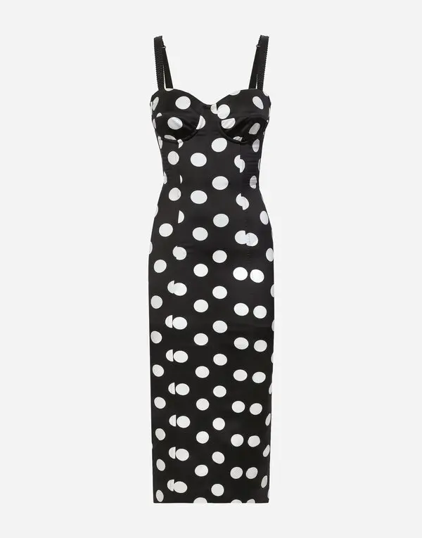 Dolce & Gabbana Satin Midi Dress With Polka-dot And Corset Details Dresses - Print