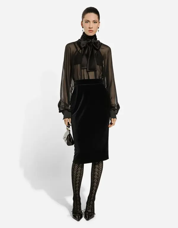 Dolce & Gabbana Velvet Midi Pencil Skirt