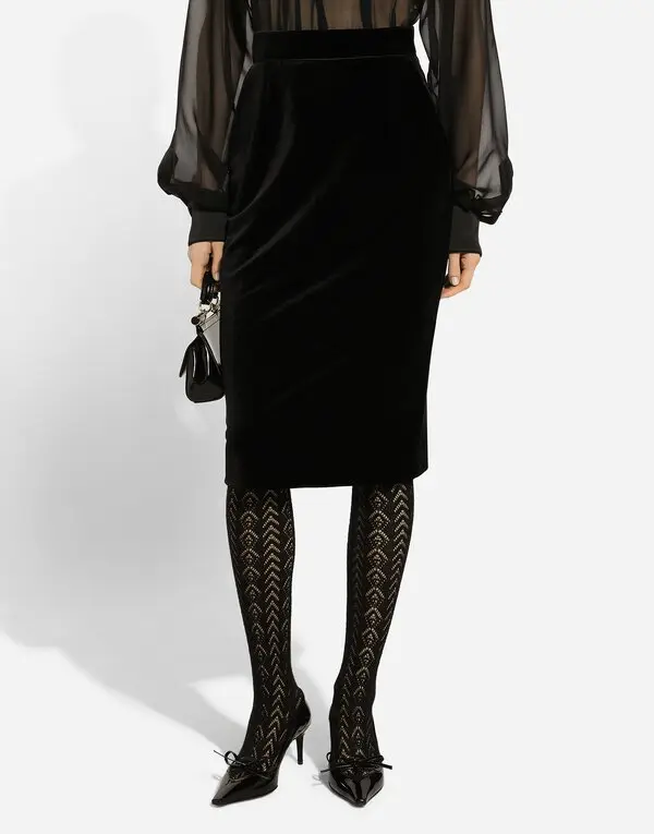 Dolce & Gabbana Velvet Midi Pencil Skirt