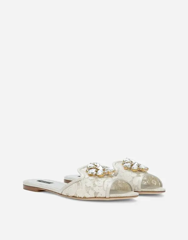 Dolce & Gabbana Lace Embellished Slides - Grey