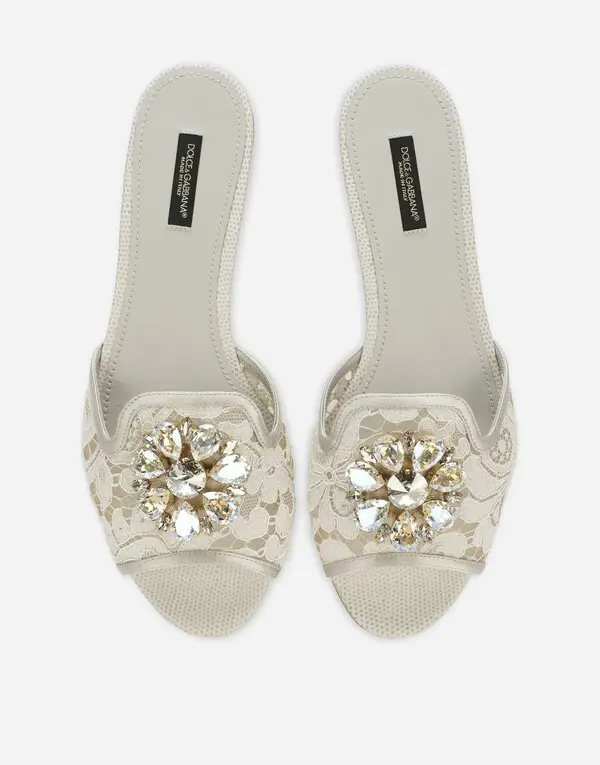 Dolce & Gabbana Lace Embellished Slides - Grey