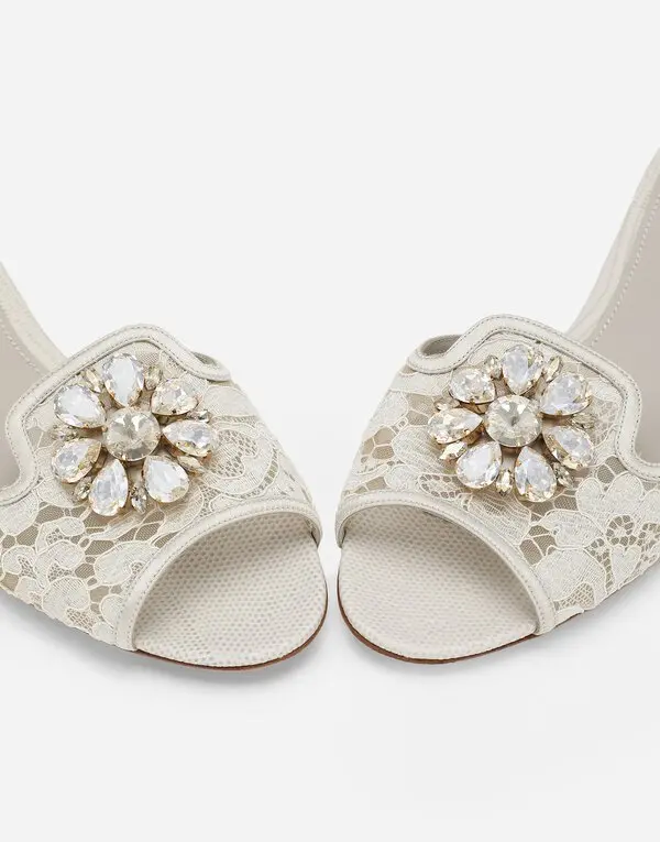 Dolce & Gabbana Lace Embellished Slides - Grey