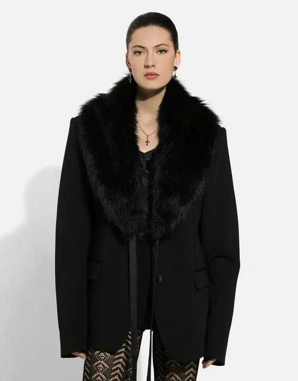 Dolce & Gabbana Wool Jacket With Faux Fur Collar Blazers Wool