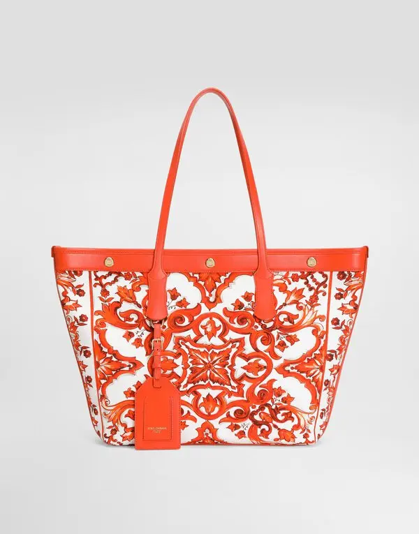 Dolce & Gabbana Majolica Print Canvas And Calfskin Shopping Tote - Multicolor