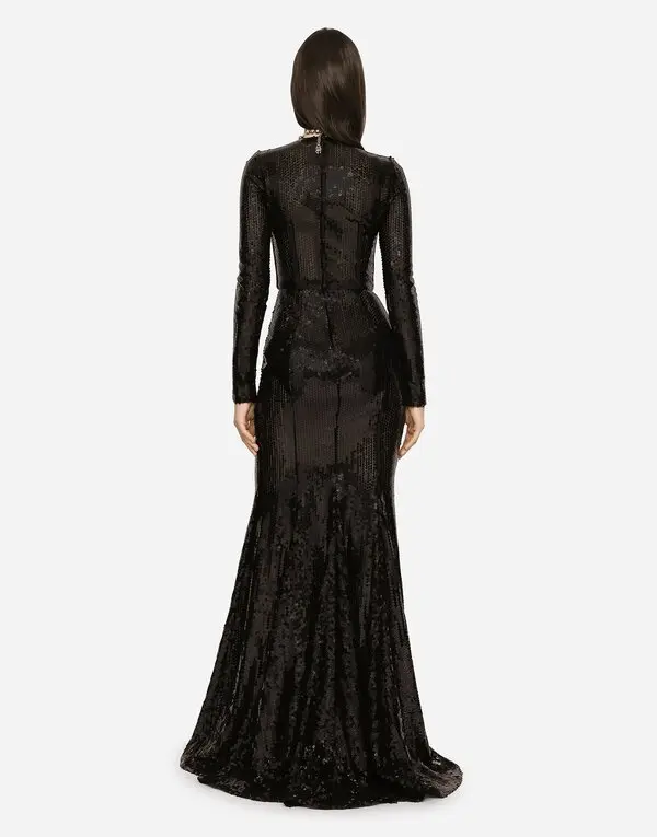 Dolce & Gabbana Long Sequined Dress With Corset Detailing