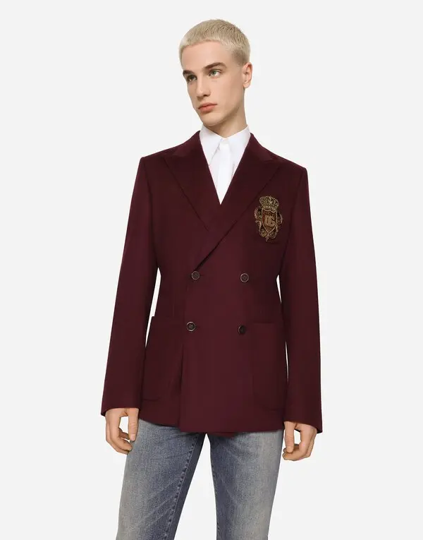 Dolce & Gabbana Double-breasted Wool And Cashmere Jacket With Dg Patch Suits And Blazers Multi-colored Wool