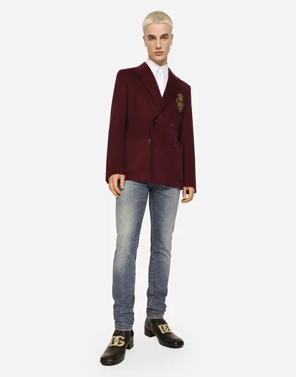 Dolce & Gabbana Double-breasted Wool And Cashmere Jacket With Dg Patch Suits And Blazers Multi-colored Wool