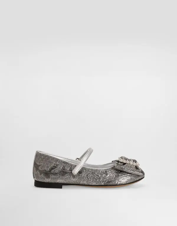 Dolce & Gabbana Brocade Ballet Flats With Bow Shoes - Silver