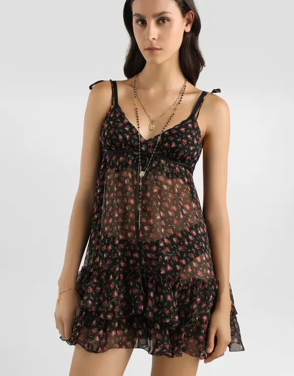 Dolce & Gabbana Rose-print Chiffon Mini Dress